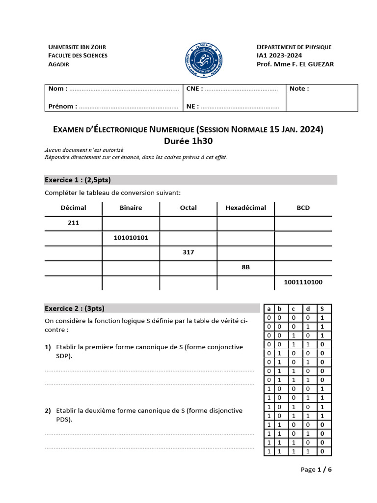 Examen Session Normale IA1 2023 2024 | PDF | Technologie numérique ...