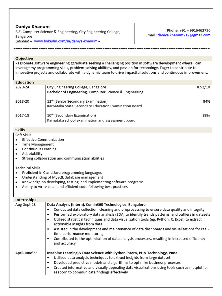 Daniyaresume787-1 | PDF | Data | Data Analysis