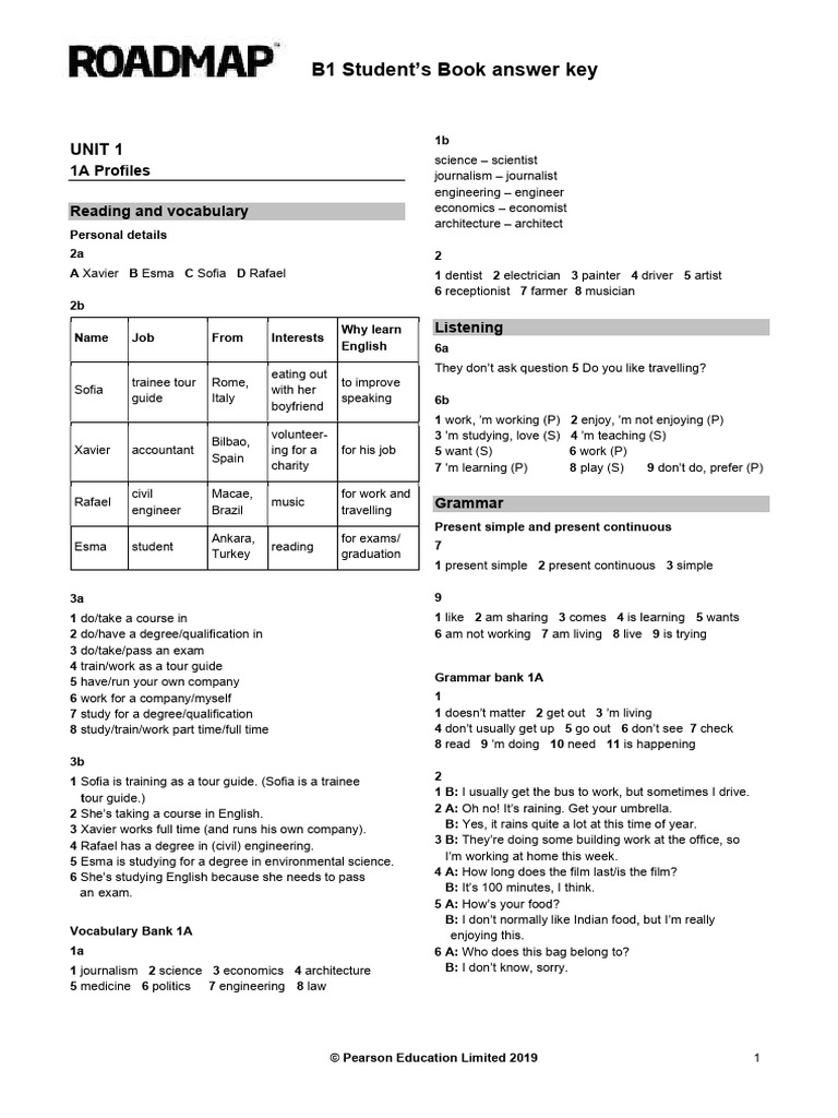Roadmap Units 1-3 Answer Key | PDF | Word | Linguistics
