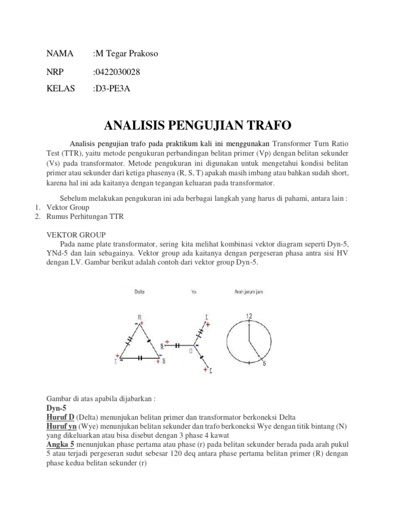 ANALISIS PENGUJIAN TRAFO - Tegar Prakoso - 0422030028 | PDF | Metode & Bahan Ajar | Sains ...