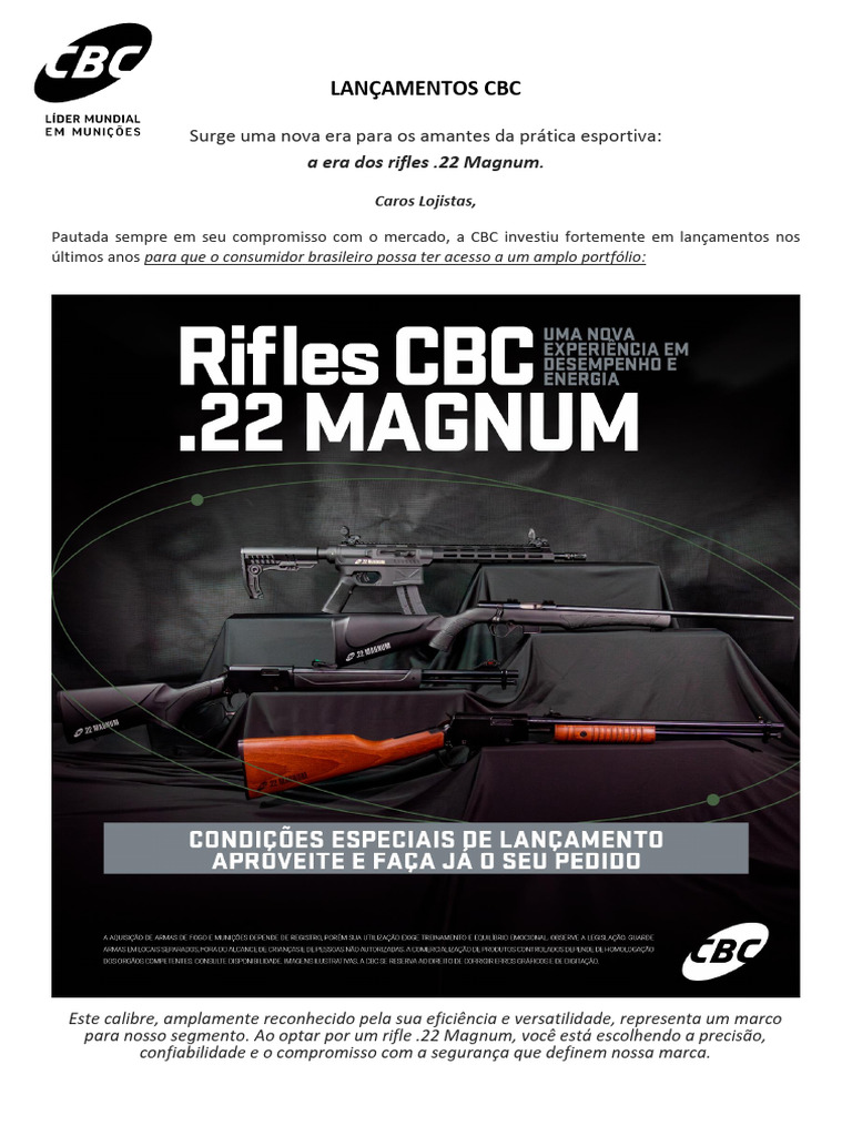 Novos Rifles .22 Magnum da CBC | PDF | Rifle | Carregador (armas de fogo)