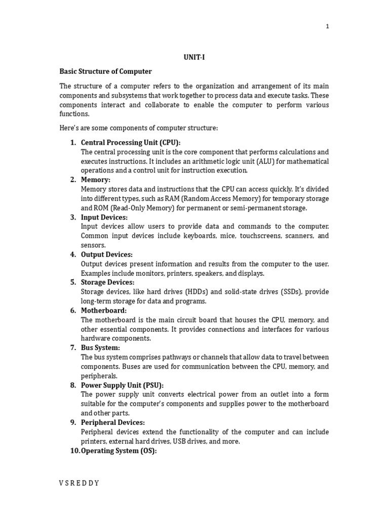 Unit-I Computer Organization | PDF | Input/Output | Central Processing Unit