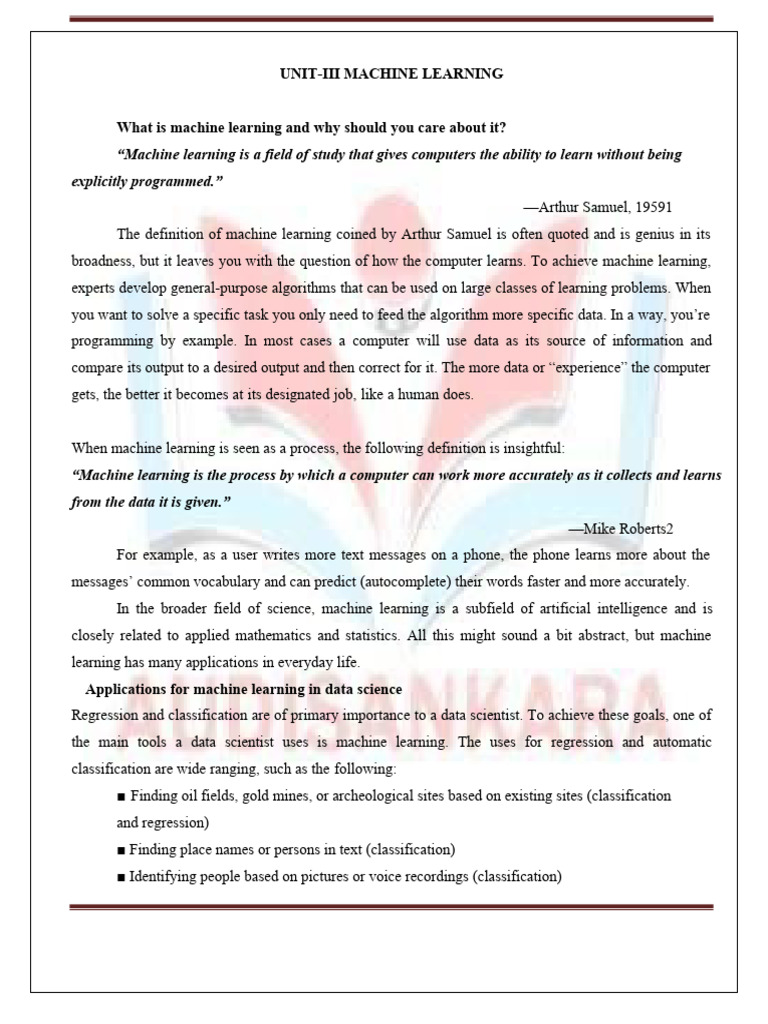 Unit III | Download Free PDF | Machine Learning | Regression Analysis