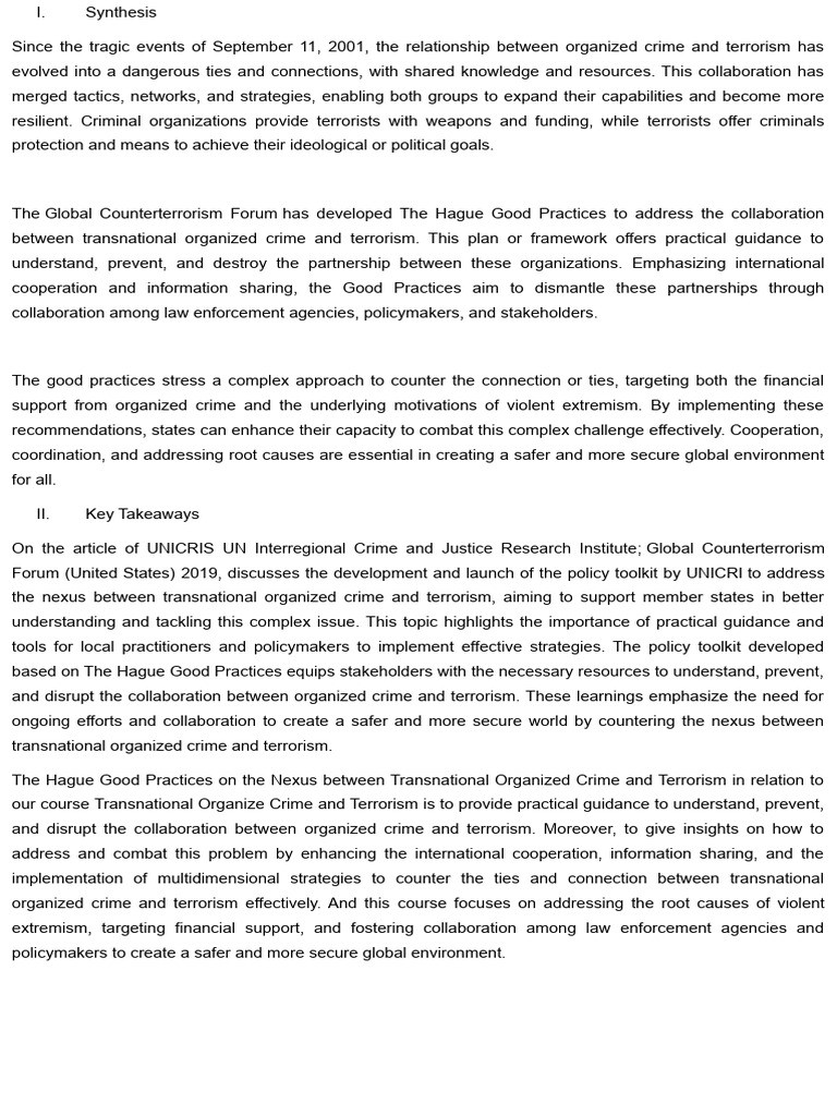 The Hague Good Practices On The Nexus Between Transnational Organized ...