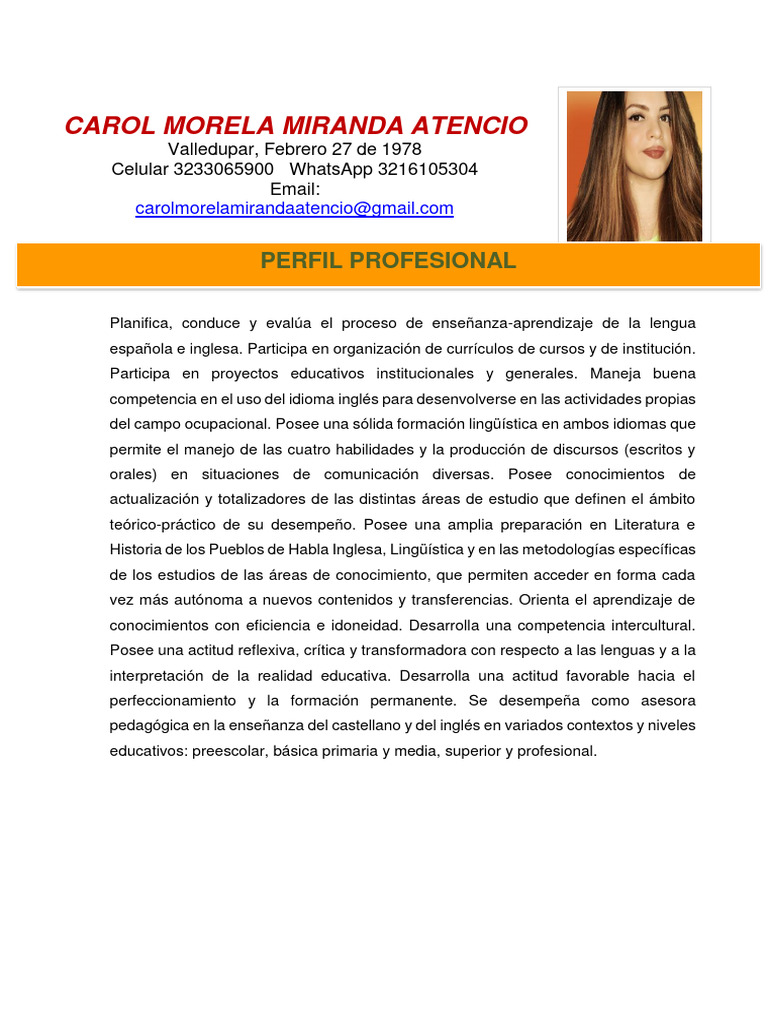 CV Carol Miranda | PDF | Educación de la primera infancia | Enseñando