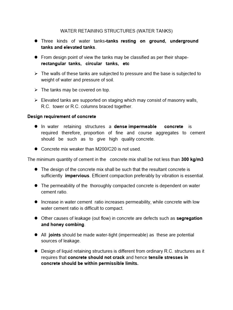 Water Retaining Structures | PDF | Concrete | Strength Of Materials