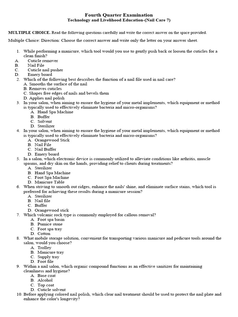 Periodic Exam With Tos | PDF | Nail (Anatomy) | Disinfectant