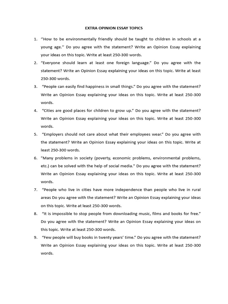 EXTRA OPINION ESSAY WRITING TOPICS 01.03.2024 SY (1) | PDF