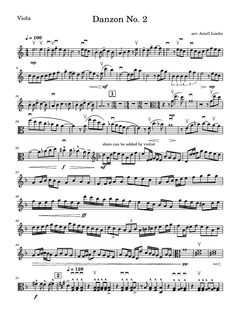 Danzon No. 2: Viola | PDF | String Instruments | Musical Instruments