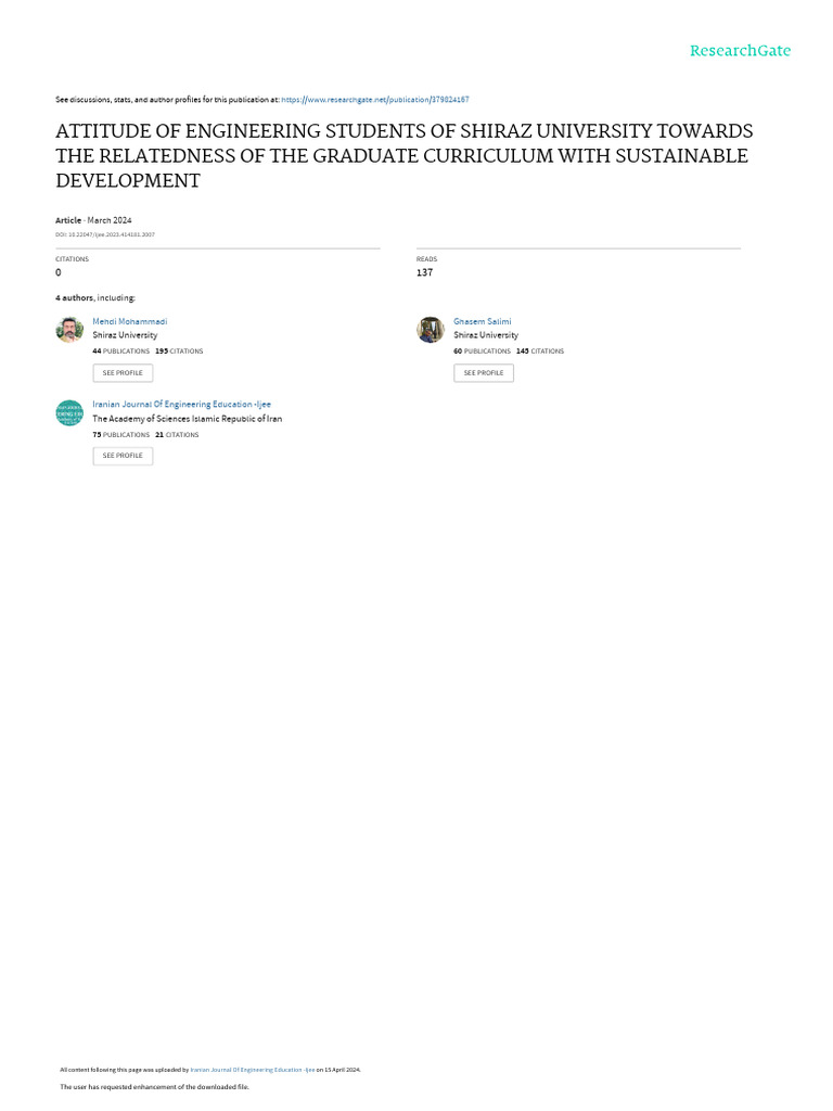 Attitude of Engineering Students of Shiraz University Towards The ...