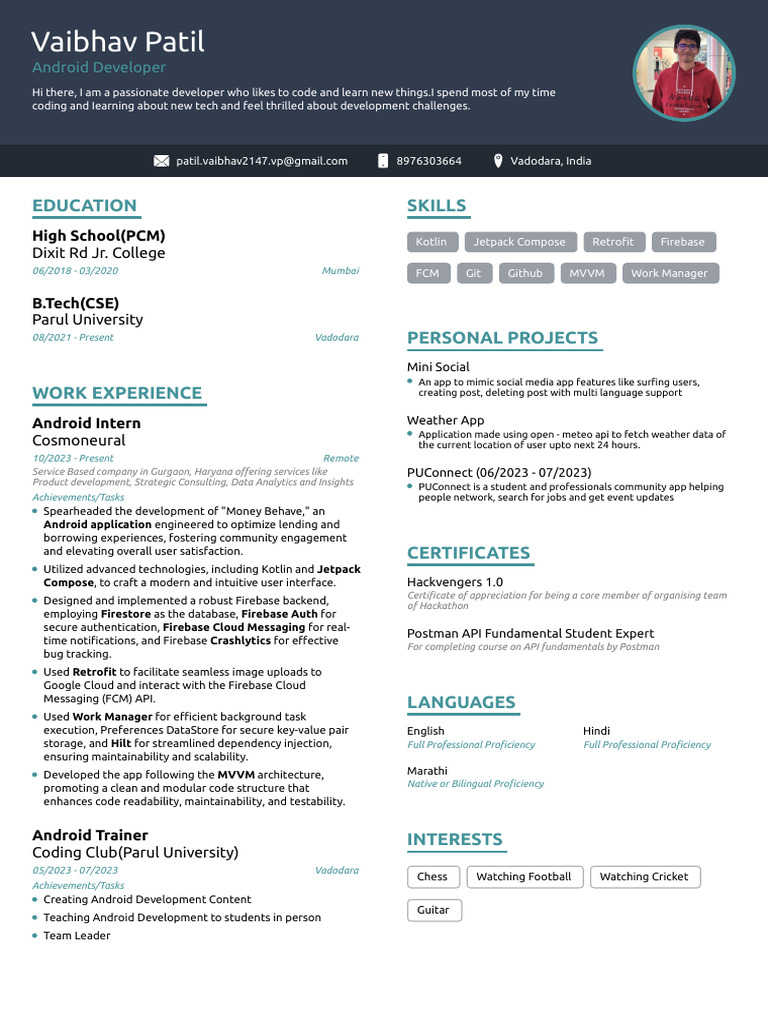 Vaibhav's Resume | PDF | Android (Operating System) | Cloud Computing