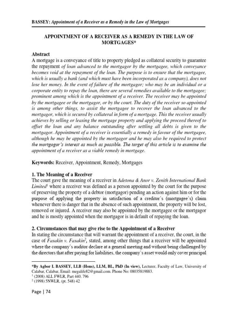 Receiver | PDF | Mortgage Law | Loans