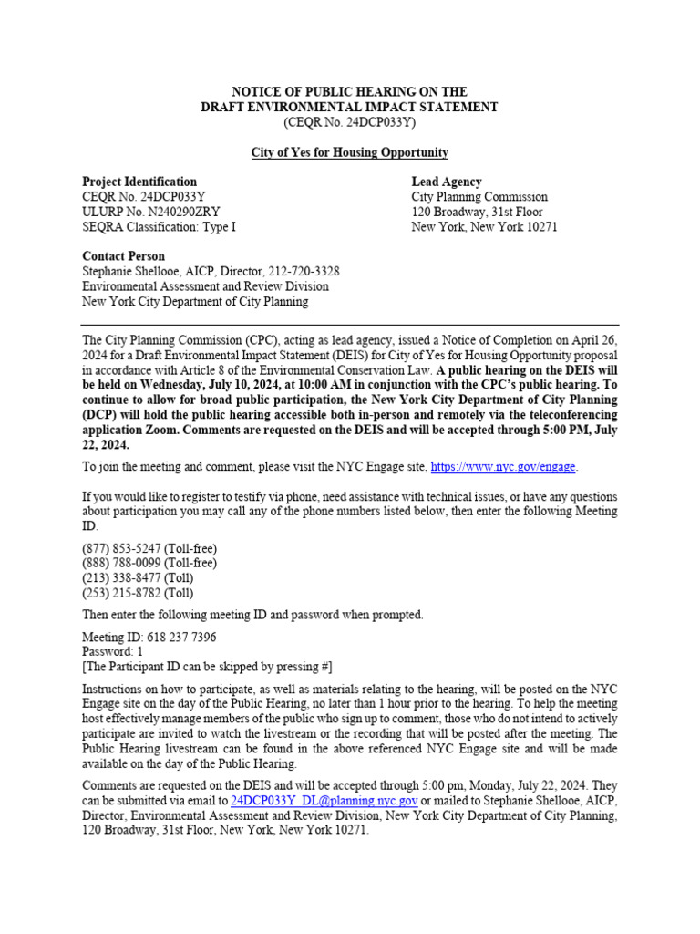 Public Hearing: Draft EIS for Housing | PDF | Affordable Housing | Zoning