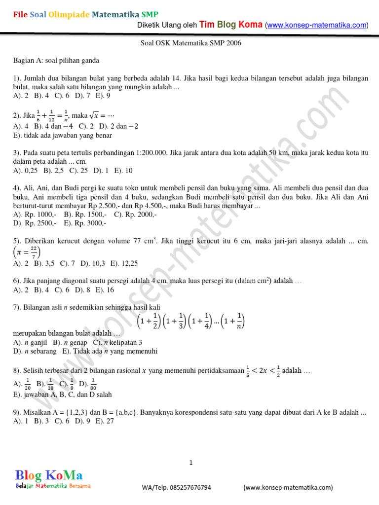 2006 Soal Osk Matik SMP | PDF | Sains & Matematika