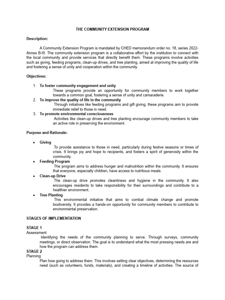 Community Extension Program Overview | PDF | Evaluation | Community