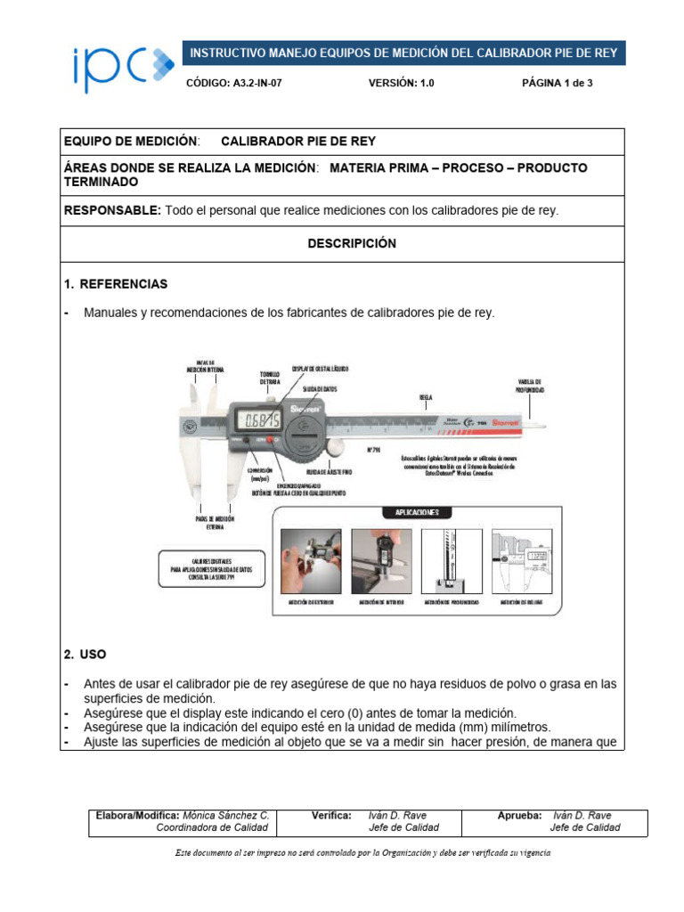 A3.2-IN-07 Manejo Calibrador Pie de Rey | PDF | Medición