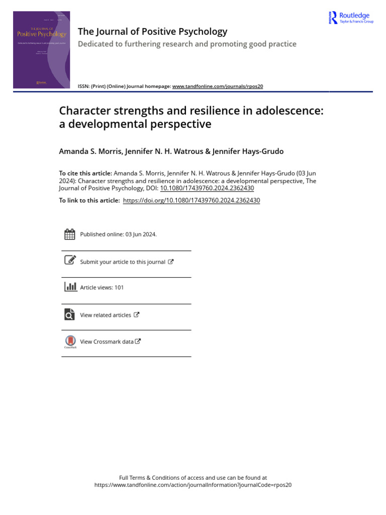 Adolescent Resilience & Character Development | PDF | Psychological ...