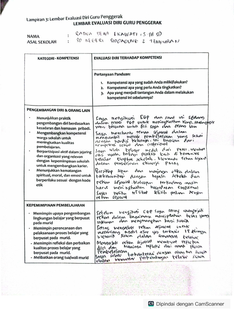 Lembar Evaluasi Diri Guru Penggerak | PDF