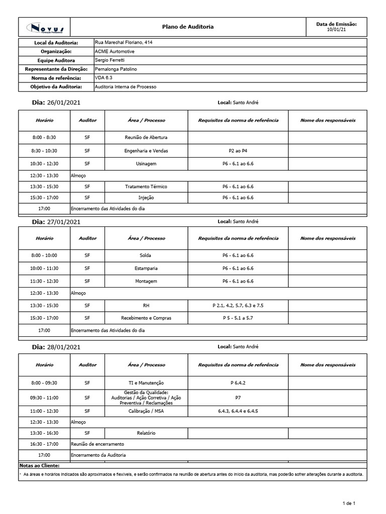 Plano+de+Auditoria+ +Modelo+VDA+ +preenchido | PDF