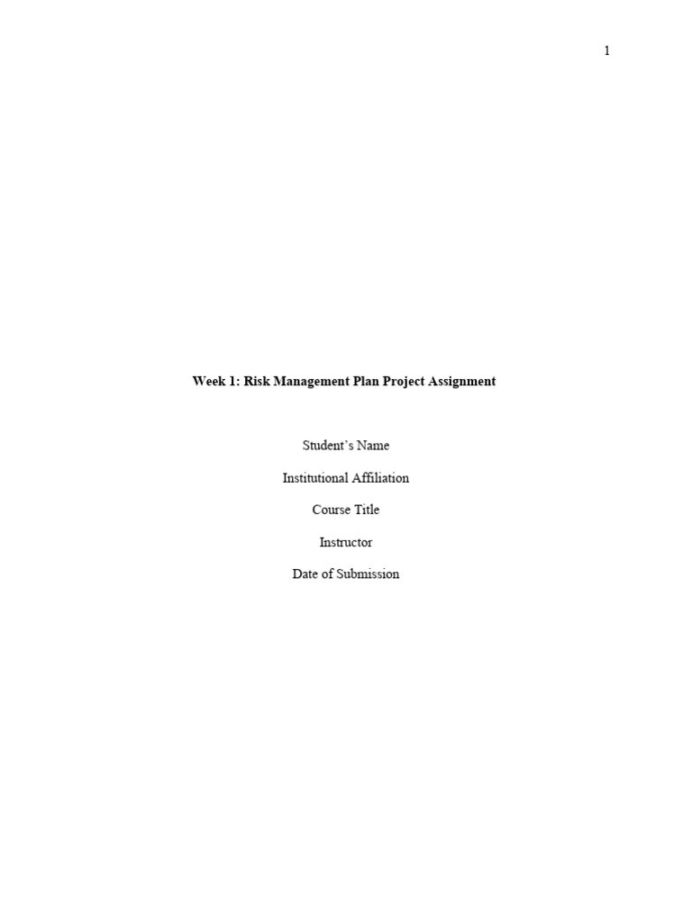 Week 1 - Risk Management Plan Project (Jermaine) | PDF | Risk | Risk ...