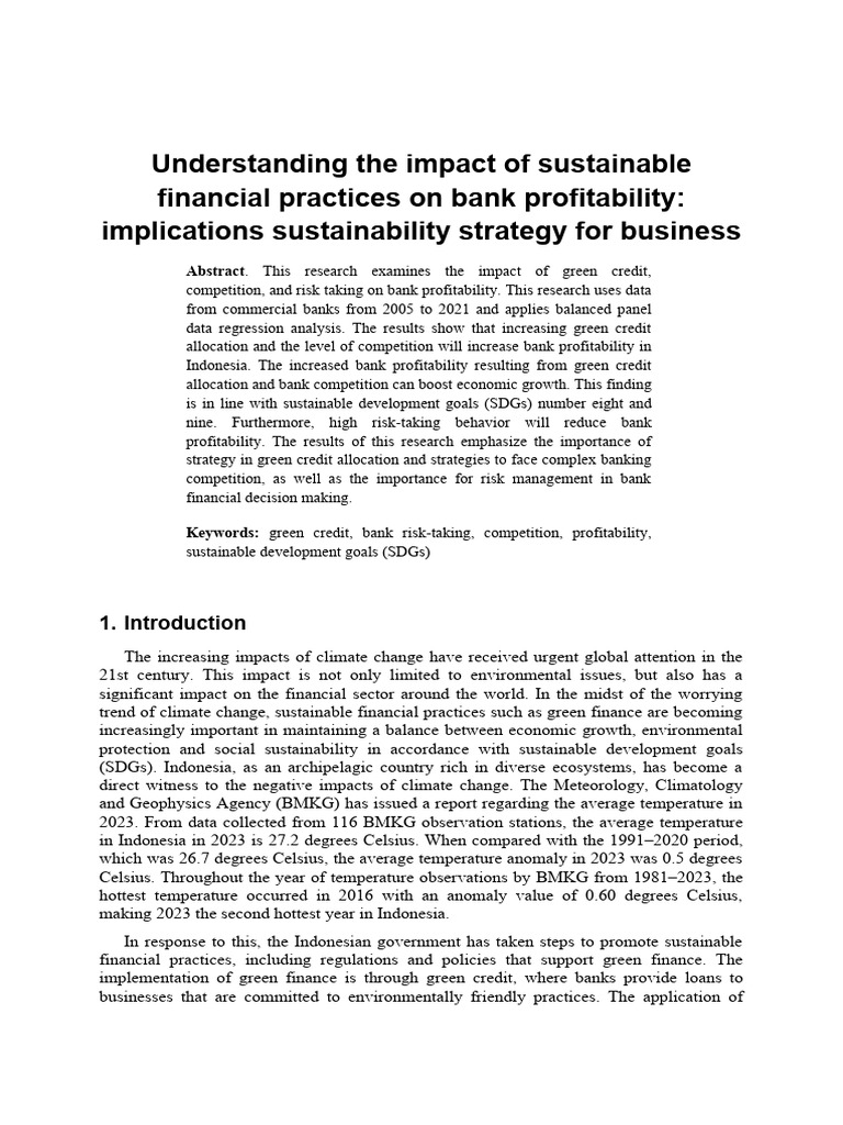 Understanding The Impact of Sustainable Financial Practices On Bank ...