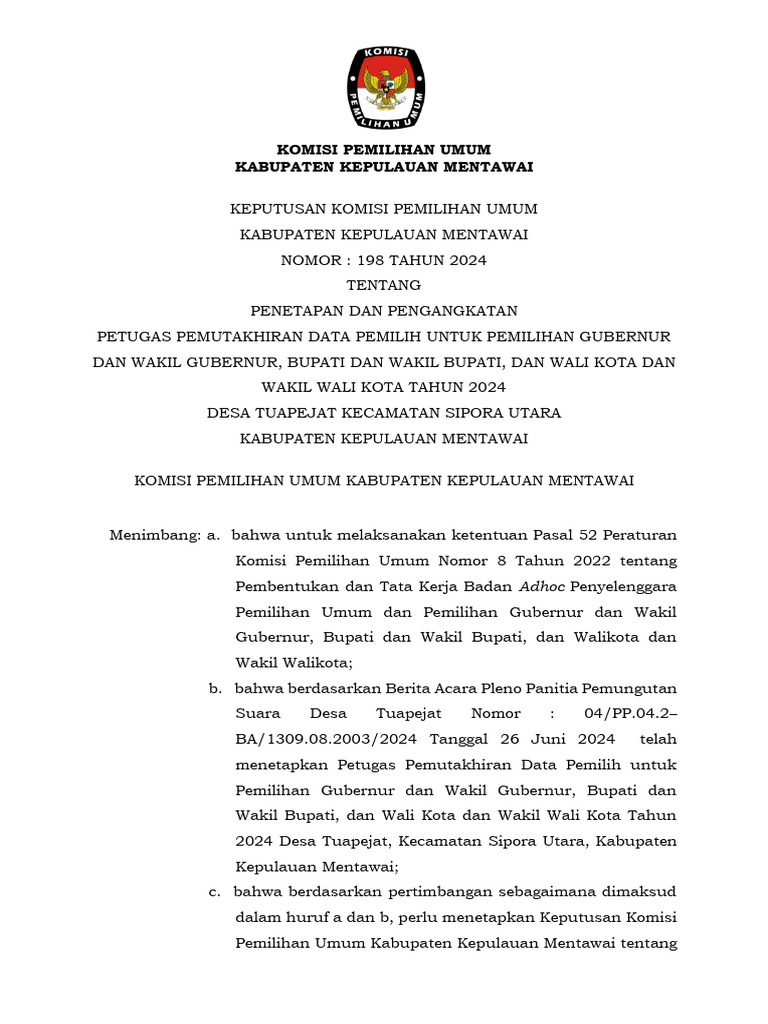 SK Penetapan Pantarlih TPS 006 | PDF