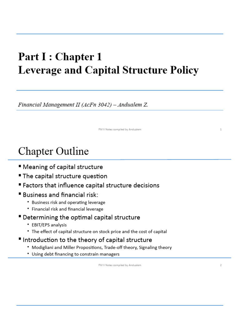FM II Chapter 1 PT I, Capital Structure Policy & Leverage | PDF | Capital Structure | Financial ...