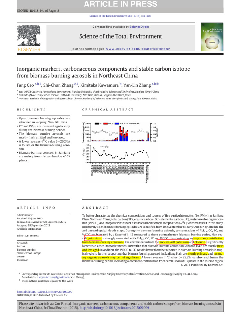 Science of The Total Environment: Fang Cao, Shi-Chun Zhang, Kimitaka Kawamura, Yan-Lin Zhang ...