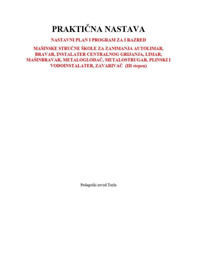 PRAKTICNA NASTAVA-STRUCNA Prvi Razred | PDF