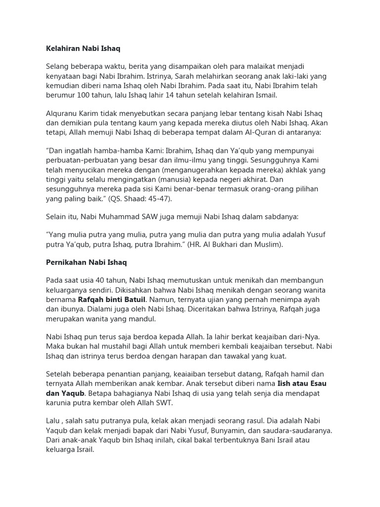 Kisah Lahirnya Nabi Ishaq | PDF