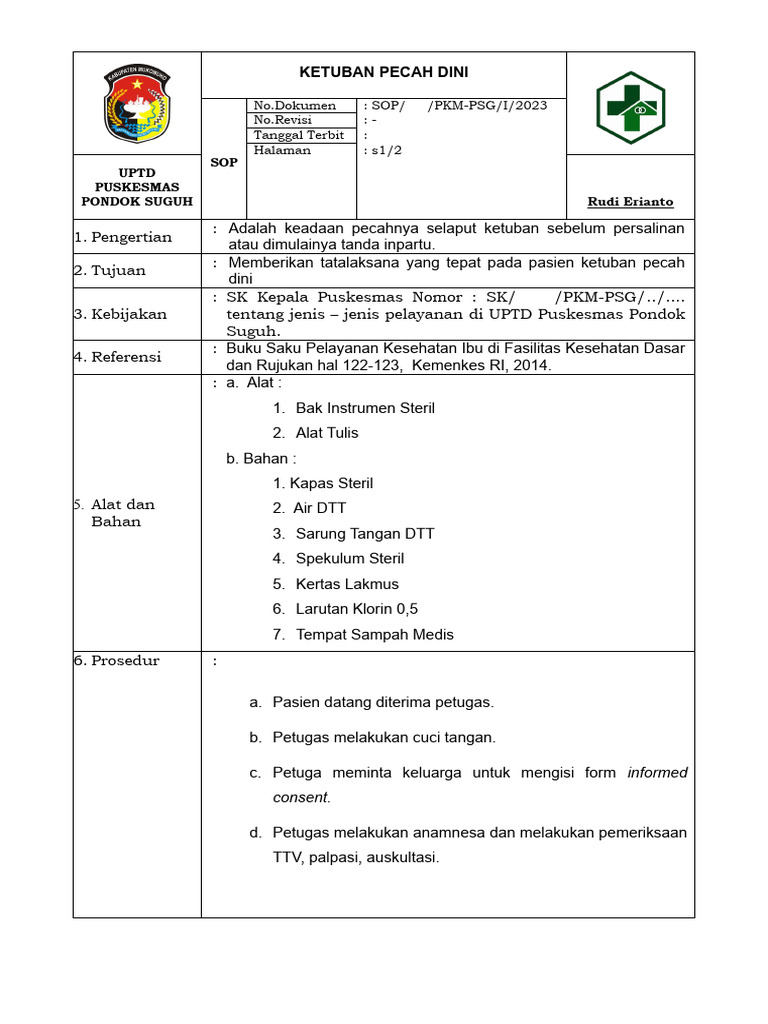 SOP Ketuban Pecah Dini | PDF