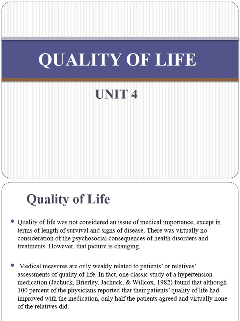 Unit 4-Quality of Life | PDF | Psychotherapy | Chronic Condition