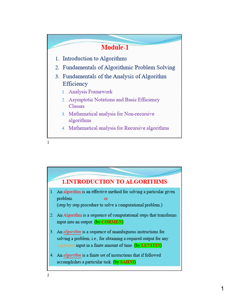 Ada Mod1 Ppt Notes Pdf Algorithms Time Complexity 3952