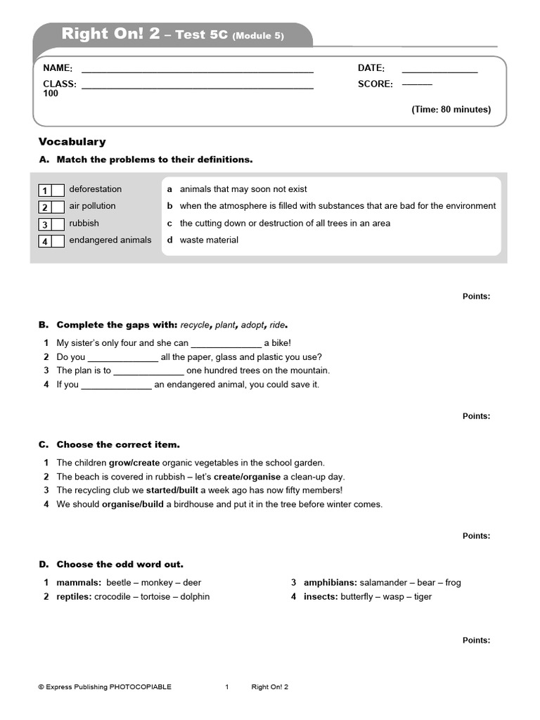 16 Right On 2 - Test 5C - Mod 5 | PDF | Language Arts & Discipline