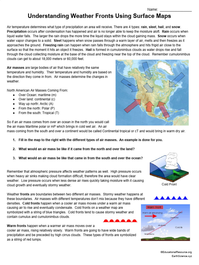 UnderstandingWeatherFrontsbyAnalyzingSurfaceWeatherMapsActivity-1 | Download Free PDF ...