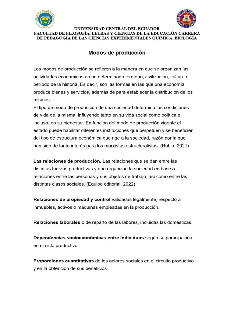 Modos de Produccion | PDF | Feudalismo | Sociedad