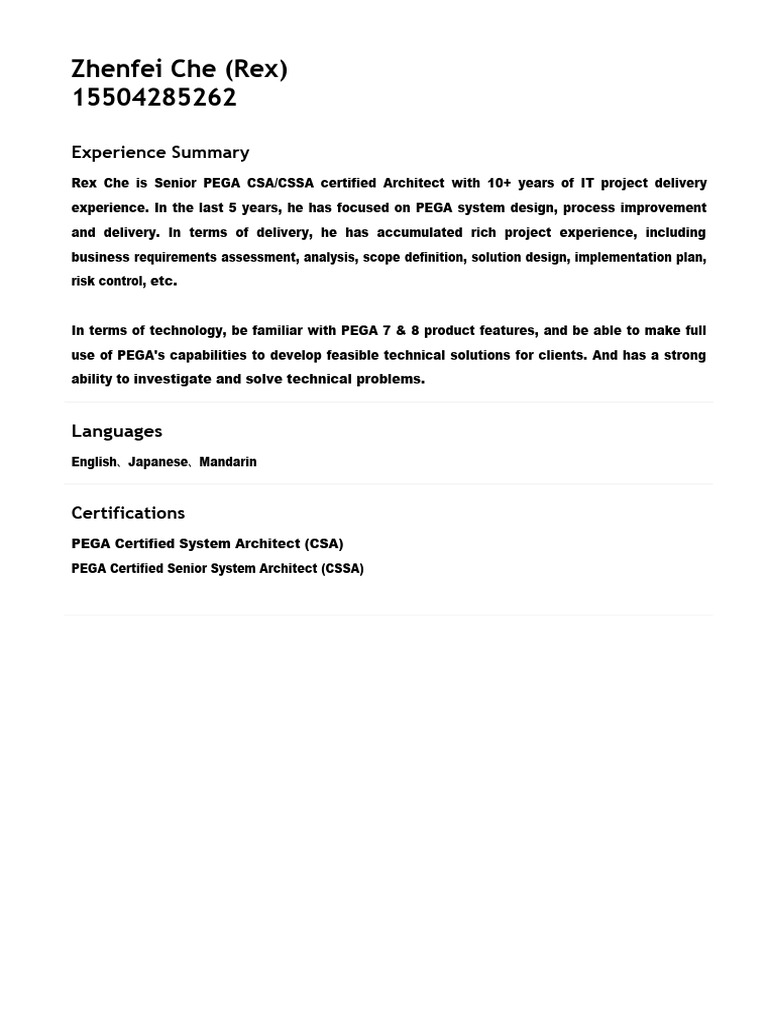 PEGA Architect CheZhenfei(Rex) | Download Free PDF | Architect | System PEGA Architect CheZhenfei(Rex) | Download Free PDF | Architect | System