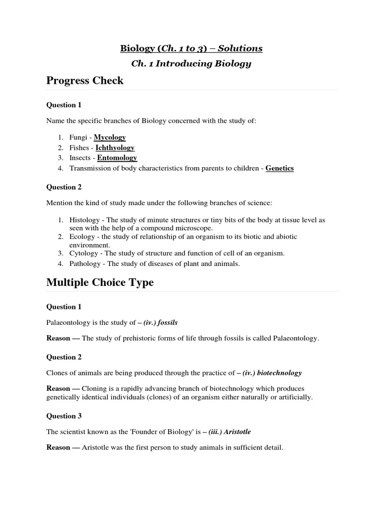 Biology - Ch. 1 to 3 | PDF | Tissue (Biology) | Cell (Biology)
