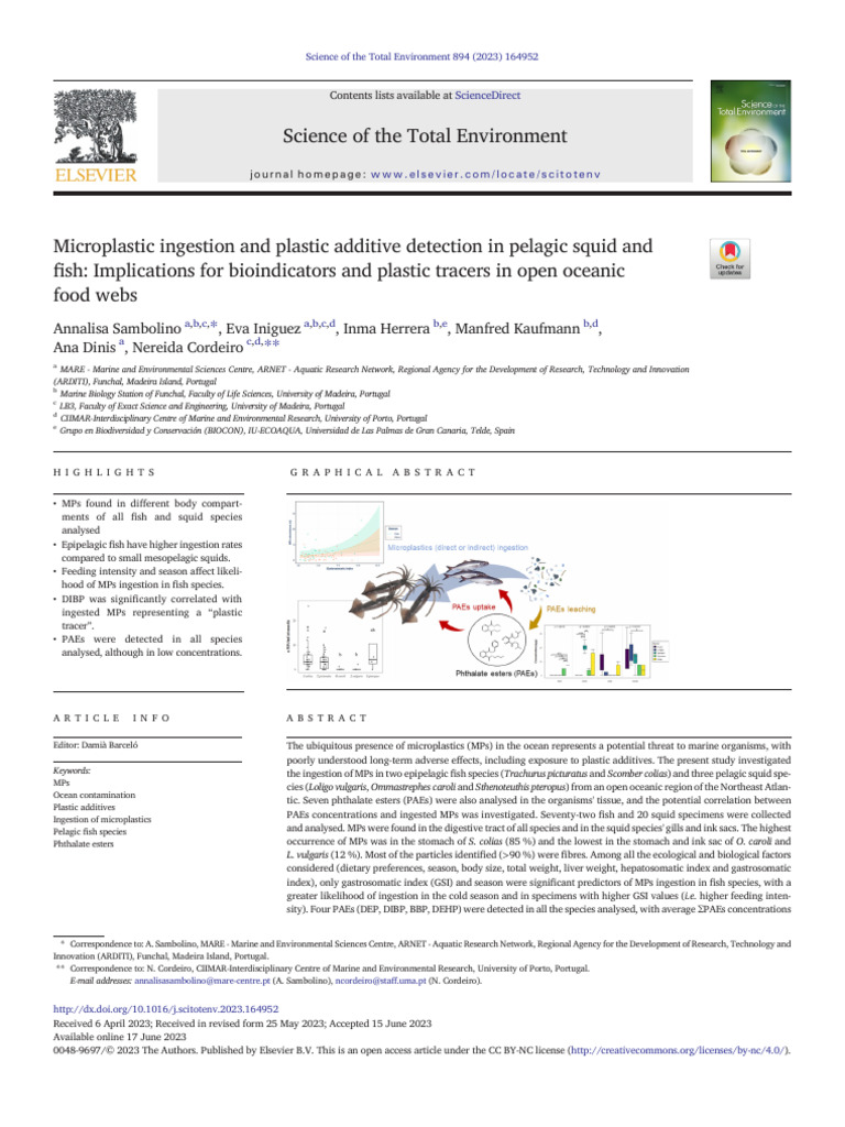 Microplastic Ingestion And Plastic Additive Detection In Pelagic Squid