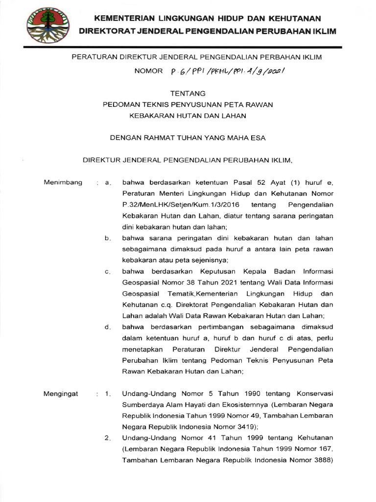 PERDIRJEN PPI NO. P.6 2021 PEDOMAN TEKNIS PENYUSUNAN PETA RAWAN KARHUTLA | PDF