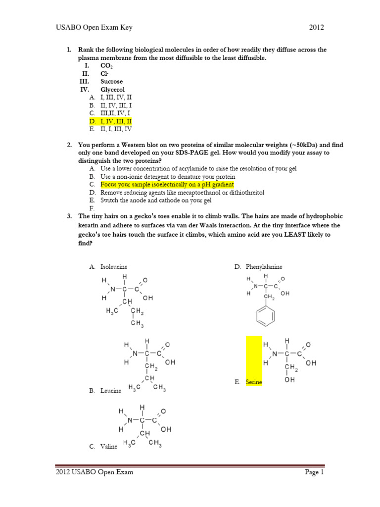 2012 OpenExam AnsKey | PDF | Male | Action Potential