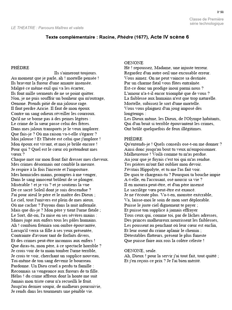 Texte Phèdre IV, 2 | PDF