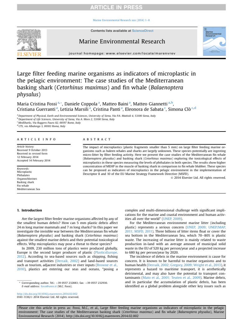 Large Filter Feeding Marine Organisms As Indicators of Microplastic in ...