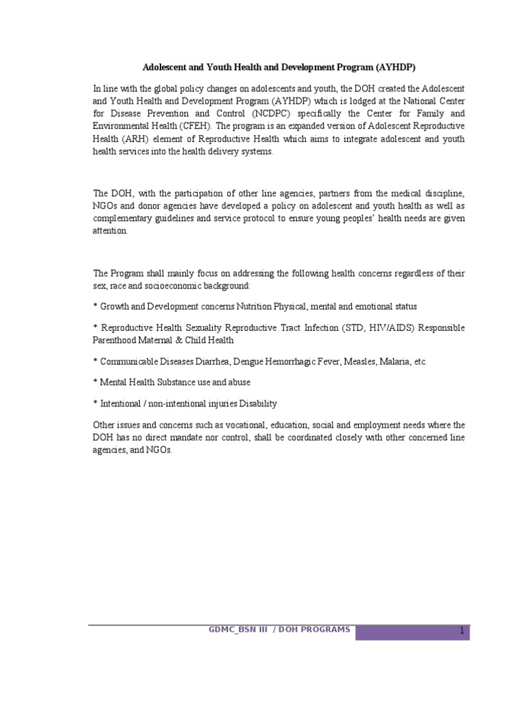 Adolescent and Youth Health and Development Program | PDF ...