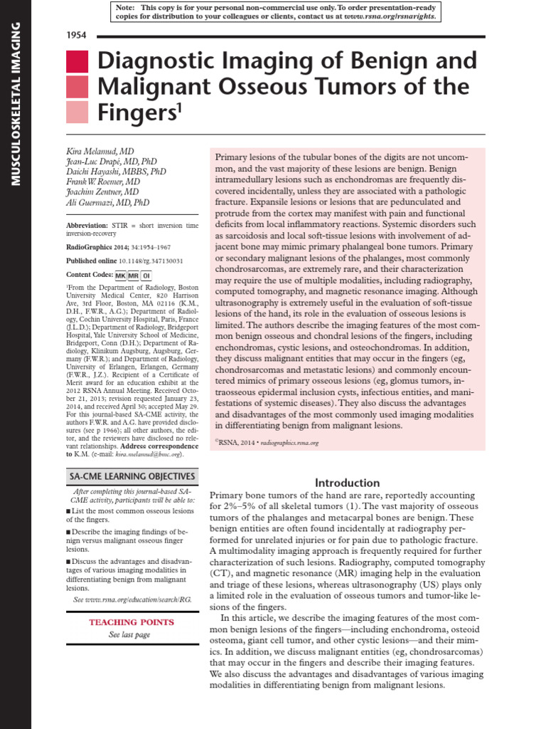 Melamud Et Al 2014 Diagnostic Imaging of Benign and Malignant Osseous ...