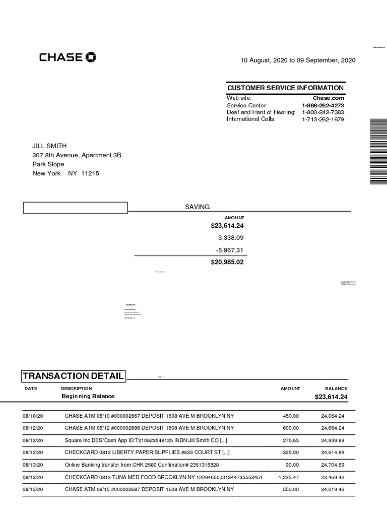 Sample Bank Statement | PDF | Deposit Account | Chase Bank