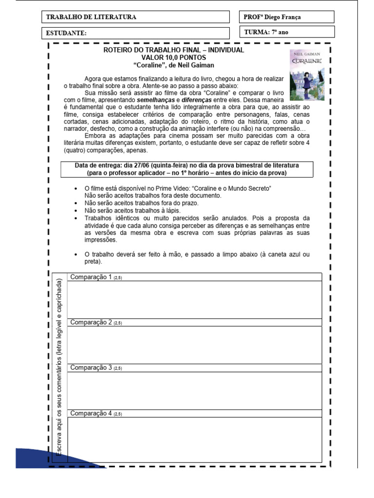 Coraline - Trab. Final 2024 | PDF