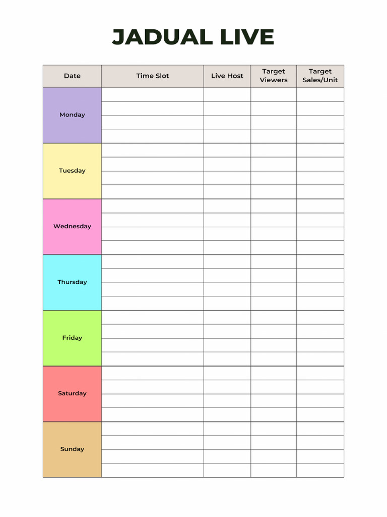 Template Jadual Live | PDF