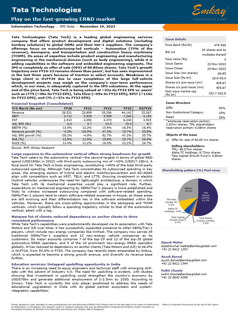 Tata Tech IPO Notes | PDF | Engineering | Outsourcing