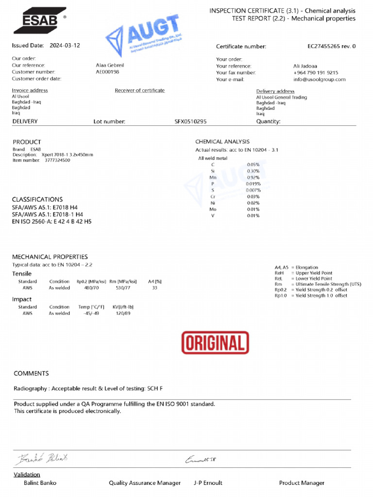 MTC For Essab Welding Rods | PDF | Ultimate Tensile Strength ...
